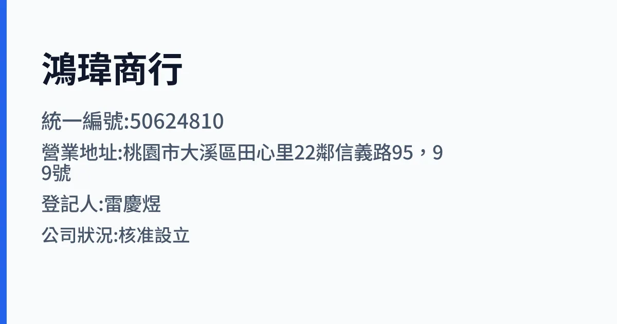 鴻瑋商行 - 統編 50624810(桃園市) 公司登記資料與營業項目詳細圖表