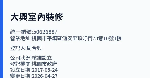 大興室內裝修的照片-統編 50626887(桃園市) 公司登記資料與營業項目詳細圖表