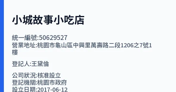 小城故事小吃店的照片-統編 50629527(桃園市) 公司登記資料與營業項目詳細圖表