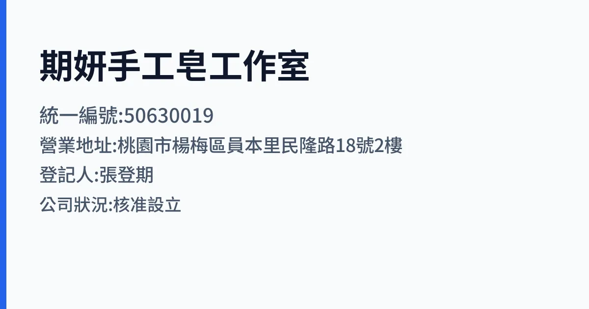 期妍手工皂工作室 - 統編 50630019(桃園市) 公司登記資料與營業項目詳細圖表