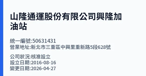 山隆通運股份有限公司興隆加油站的照片-統編 50631431(新北市) 公司登記資料與營業項目詳細圖表