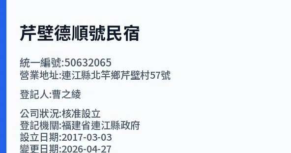 芹壁德順號民宿的照片-統編 50632065(連江縣) 公司登記資料與營業項目詳細圖表