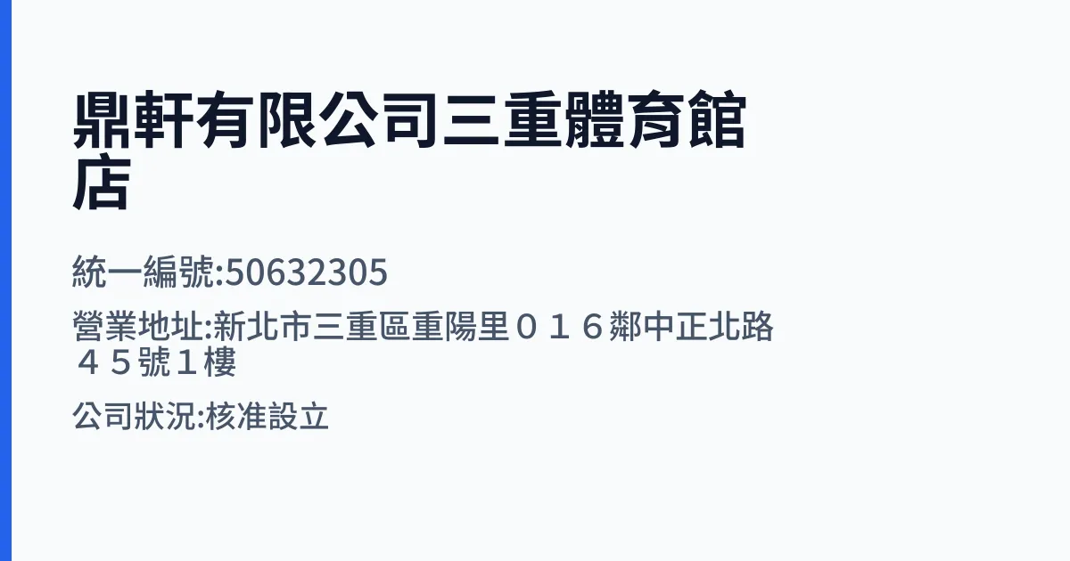 鼎軒有限公司三重體育館店 - 統編 50632305（新北市） 公司登記資料與營業項目詳細圖表