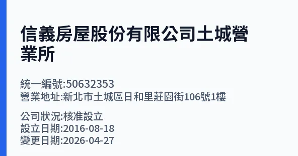 信義房屋股份有限公司土城營業所的照片-統編 50632353(新北市) 公司登記資料與營業項目詳細圖表