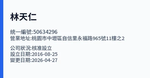 林天仁的照片-統編 50634296(桃園市) 公司登記資料與營業項目詳細圖表