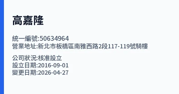 高嘉隆的照片-統編 50634964(新北市) 公司登記資料與營業項目詳細圖表