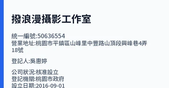 撥浪漫攝影工作室的照片-統編 50636554(桃園市) 公司登記資料與營業項目詳細圖表