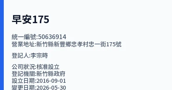 早安175的照片-統編 50636914(新竹縣) 公司登記資料與營業項目詳細圖表
