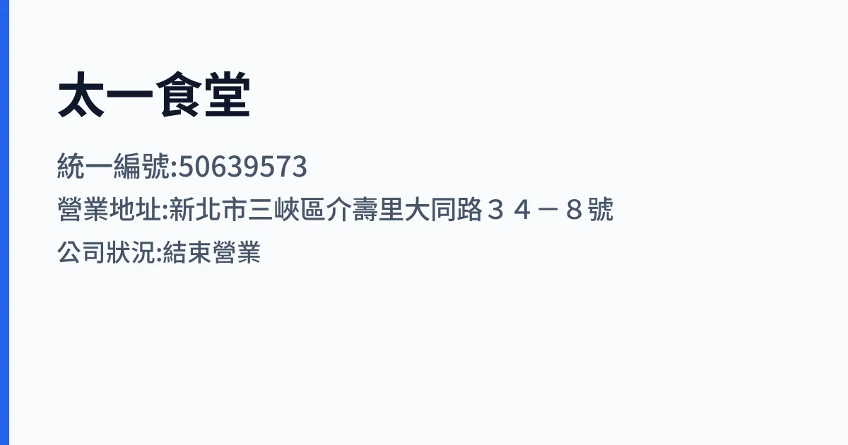 太一食堂 - 統編 50639573(新北市) 公司登記資料與營業項目詳細圖表