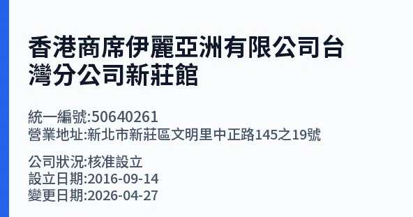 香港商席伊麗亞洲有限公司台灣分公司新莊館的照片-統編 50640261(新北市) 公司登記資料與營業項目詳細圖表