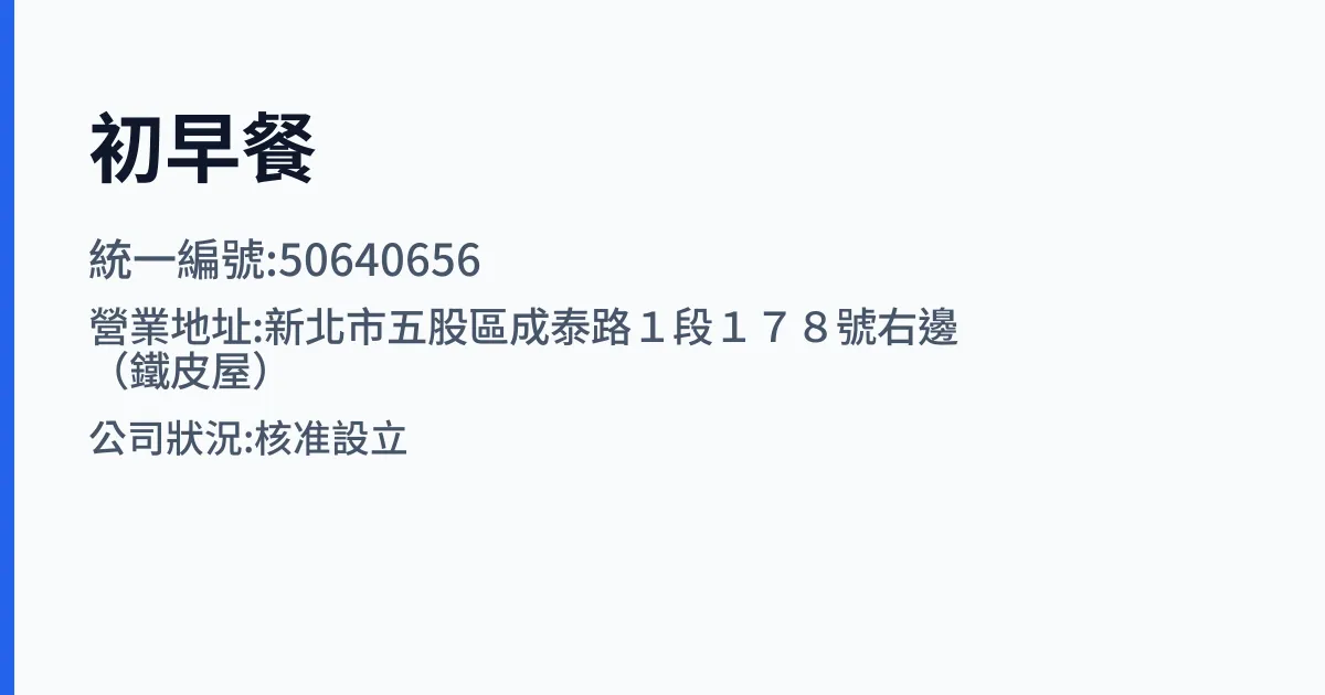 初早餐 - 統編 50640656(新北市) 公司登記資料與營業項目詳細圖表