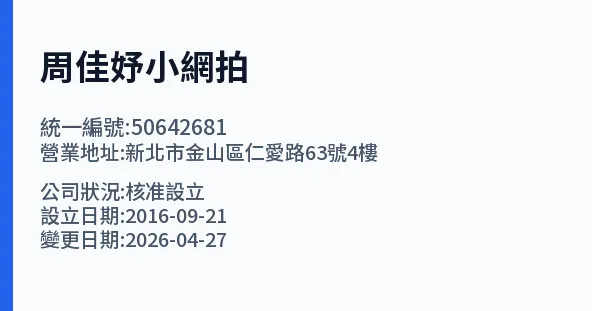 周佳妤小網拍的照片-統編 50642681(新北市) 公司登記資料與營業項目詳細圖表