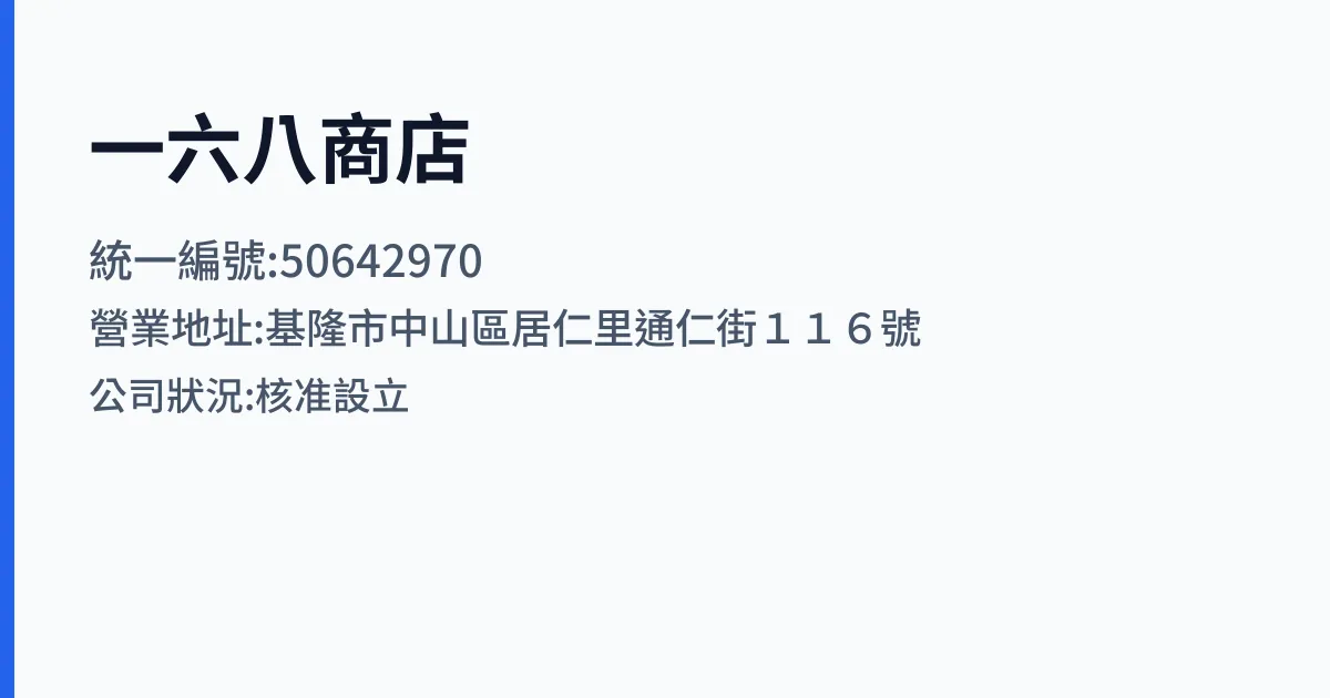 一六八商店 - 統編 50642970(基隆市) 公司登記資料與營業項目詳細圖表
