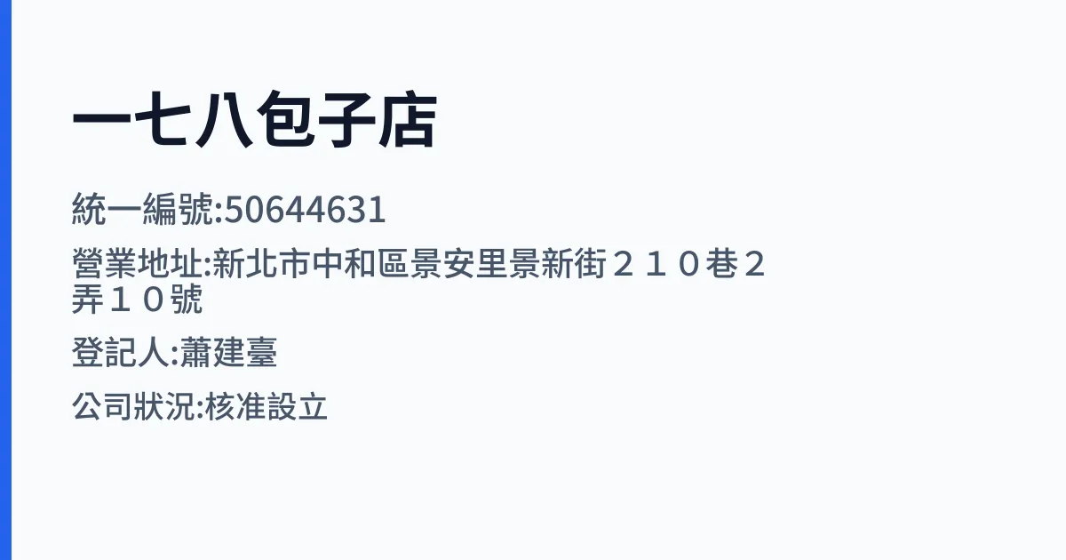 一七八包子店 - 統編 50644631(新北市) 公司登記資料與營業項目詳細圖表