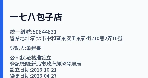 一七八包子店的照片-統編 50644631(新北市) 公司登記資料與營業項目詳細圖表