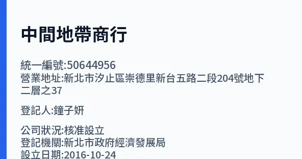 中間地帶商行的照片-統編 50644956(新北市) 公司登記資料與營業項目詳細圖表