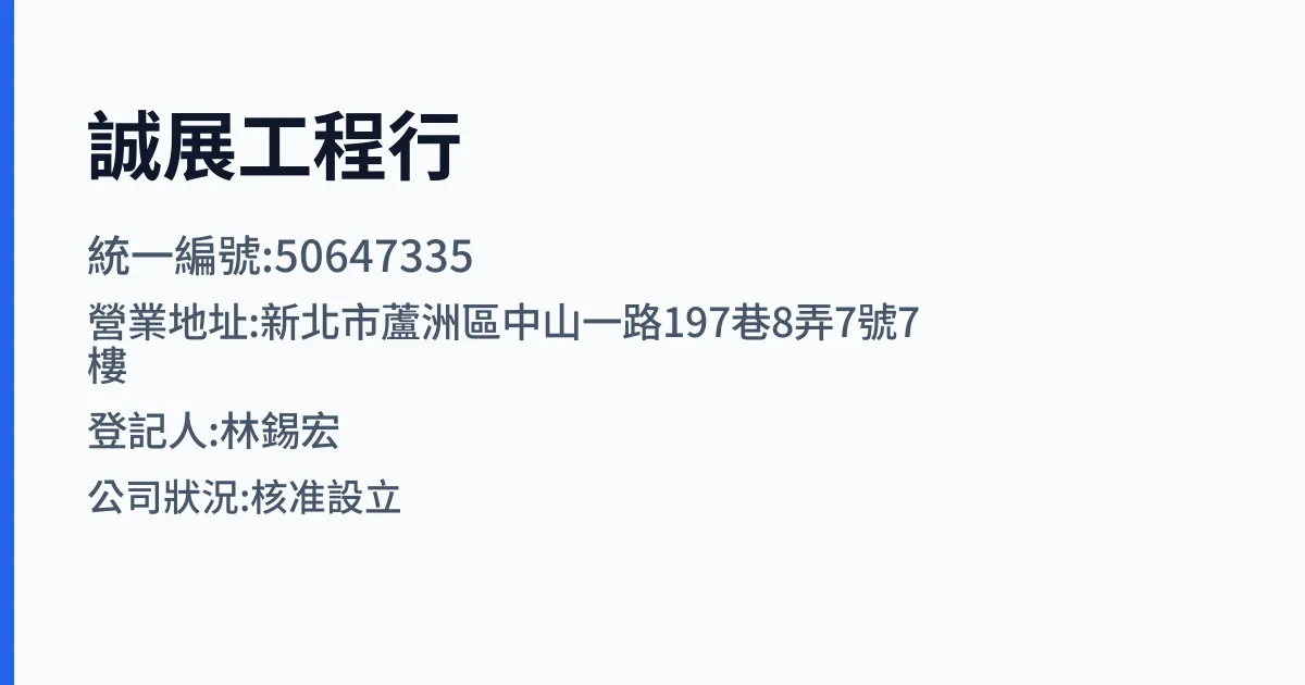 誠展工程行 - 統編 50647335(新北市) 公司登記資料與營業項目詳細圖表