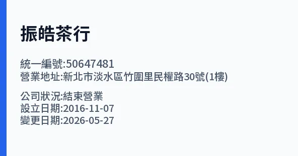 振皓茶行的照片-統編 50647481(新北市) 公司登記資料與營業項目詳細圖表