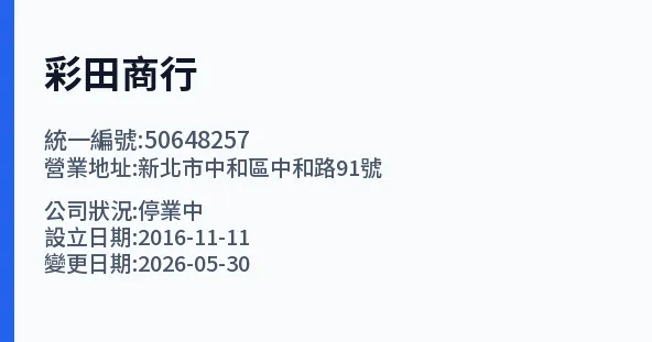 彩田商行的照片-統編 50648257(新北市) 公司登記資料與營業項目詳細圖表