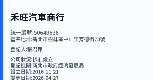 禾旺汽車商行的照片-統編 50649636(新北市) 公司登記資料與營業項目詳細圖表