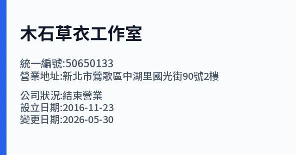 木石草衣工作室的照片-統編 50650133(新北市) 公司登記資料與營業項目詳細圖表