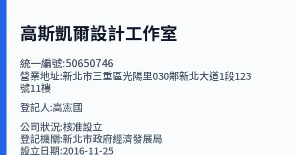 高斯凱爾設計工作室的照片-統編 50650746(新北市) 公司登記資料與營業項目詳細圖表