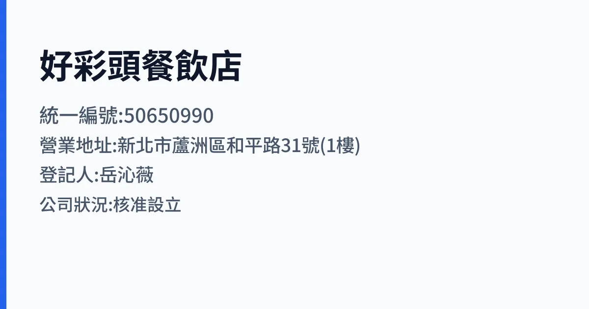 好彩頭餐飲店 - 統編 50650990(新北市) 公司登記資料與營業項目詳細圖表