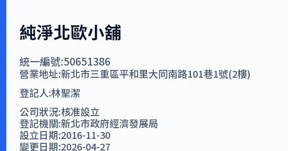 純淨北歐小舖的照片-統編 50651386(新北市) 公司登記資料與營業項目詳細圖表