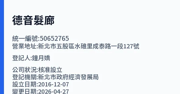 德音髮廊的照片-統編 50652765(新北市) 公司登記資料與營業項目詳細圖表