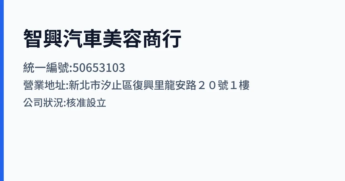 智興汽車美容商行 - 統編 50653103(新北市) 公司登記資料與營業項目詳細圖表