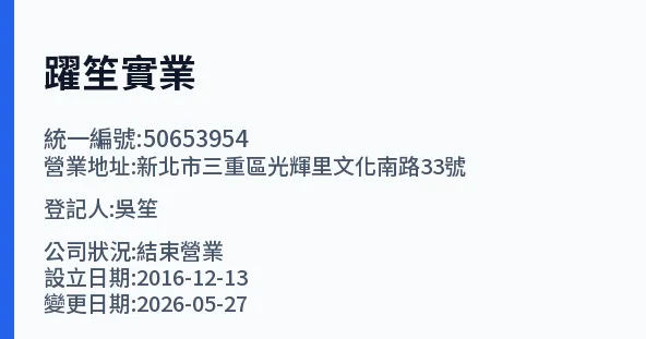 躍笙實業的照片-統編 50653954(新北市) 公司登記資料與營業項目詳細圖表