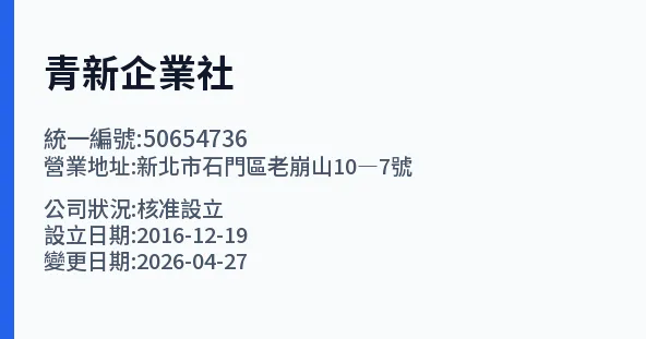 青新企業社的照片-統編 50654736(新北市) 公司登記資料與營業項目詳細圖表