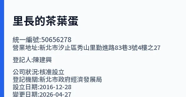 里長的茶葉蛋的照片-統編 50656278(新北市) 公司登記資料與營業項目詳細圖表