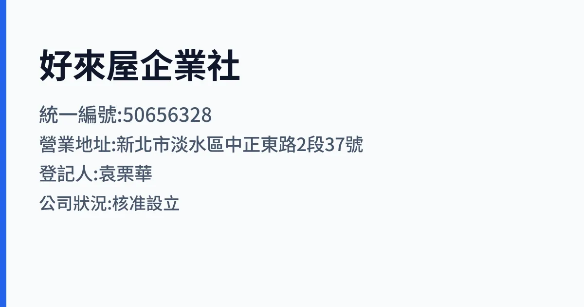 好來屋企業社 - 統編 50656328(新北市) 公司登記資料與營業項目詳細圖表