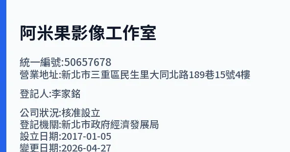 阿米果影像工作室的照片-統編 50657678(新北市) 公司登記資料與營業項目詳細圖表