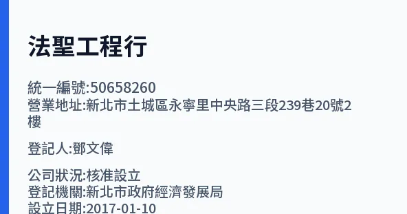 法聖工程行的照片-統編 50658260(新北市) 公司登記資料與營業項目詳細圖表