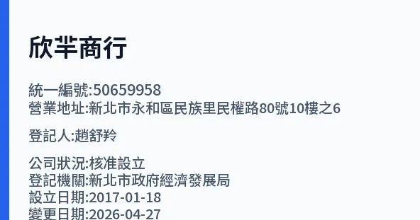 欣羋商行的照片-統編 50659958(新北市) 公司登記資料與營業項目詳細圖表