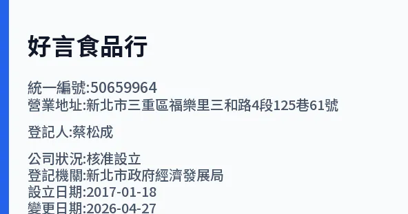 好言食品行的照片-統編 50659964(新北市) 公司登記資料與營業項目詳細圖表