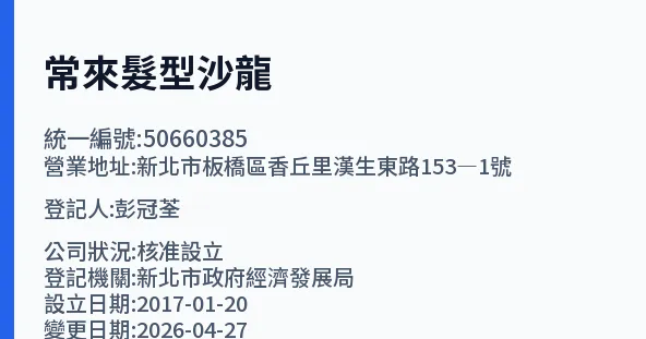 常來髮型沙龍的照片-統編 50660385(新北市) 公司登記資料與營業項目詳細圖表