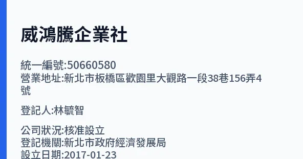 威鴻騰企業社的照片-統編 50660580(新北市) 公司登記資料與營業項目詳細圖表