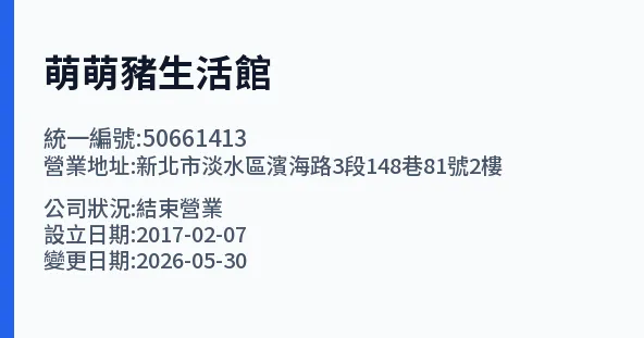 萌萌豬生活館的照片-統編 50661413(新北市) 公司登記資料與營業項目詳細圖表