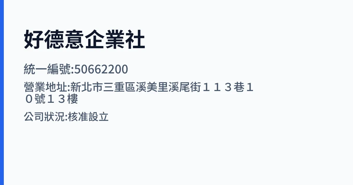 好德意企業社 - 統編 50662200(新北市) 公司登記資料與營業項目詳細圖表