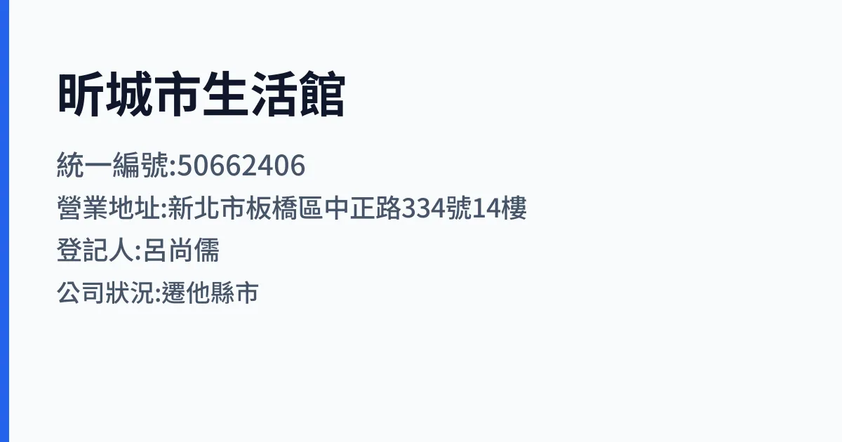 昕城市生活館 - 統編 50662406(桃園市) 公司登記資料與營業項目詳細圖表