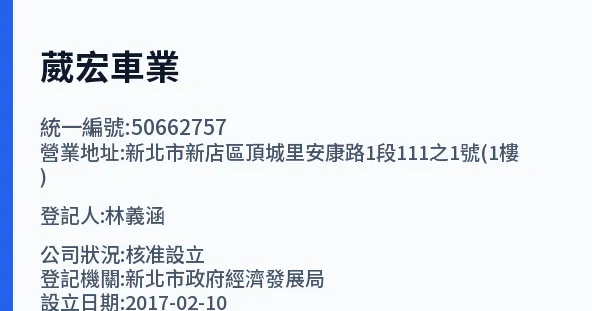葳宏車業的照片-統編 50662757(新北市) 公司登記資料與營業項目詳細圖表
