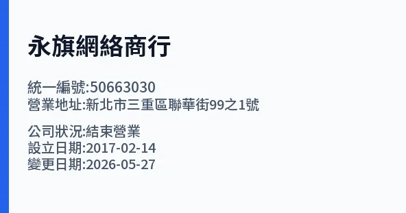 永旗網絡商行的照片-統編 50663030(新北市) 公司登記資料與營業項目詳細圖表