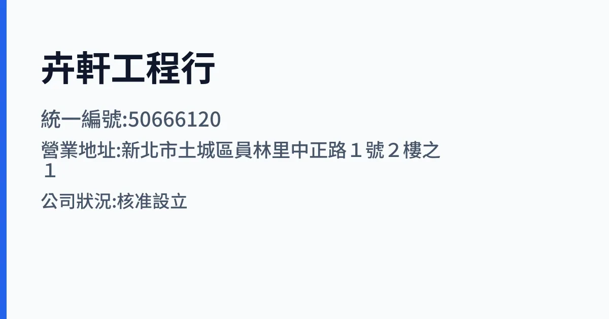 卉軒工程行 - 統編 50666120(新北市) 公司登記資料與營業項目詳細圖表