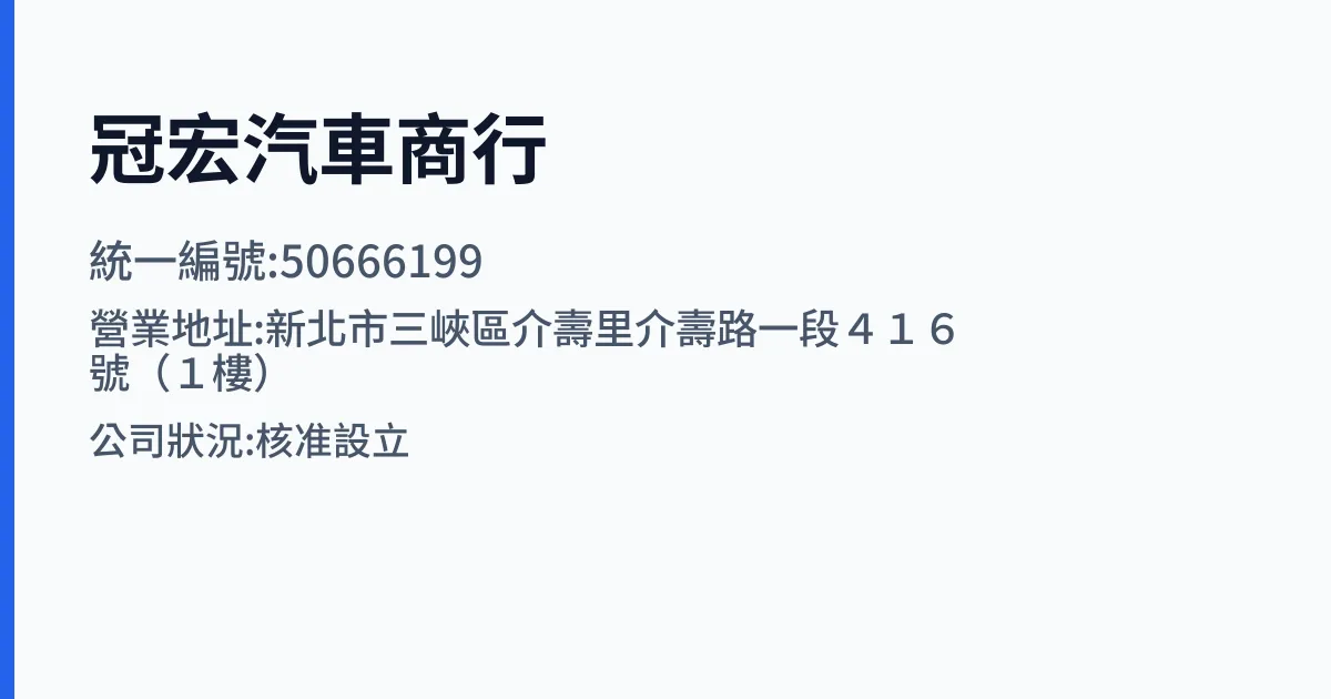 冠宏汽車商行 - 統編 50666199(新北市) 公司登記資料與營業項目詳細圖表