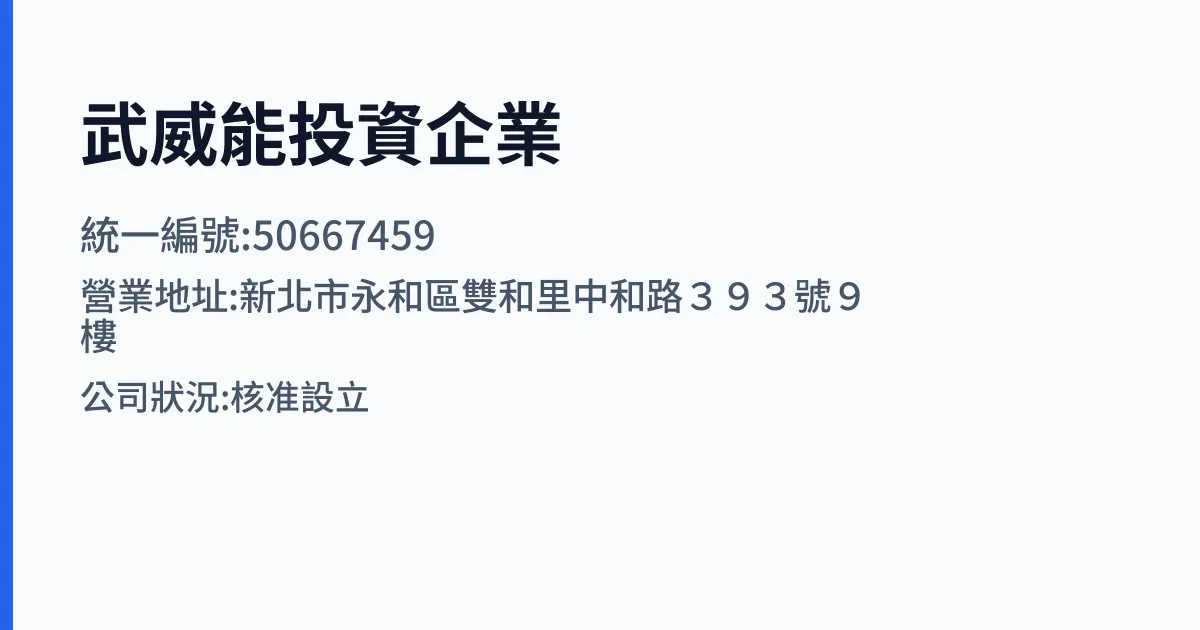 武威能投資企業 - 統編 50667459(新北市) 公司登記資料與營業項目詳細圖表