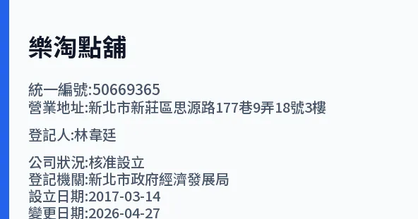 樂淘點舖的照片-統編 50669365(新北市) 公司登記資料與營業項目詳細圖表