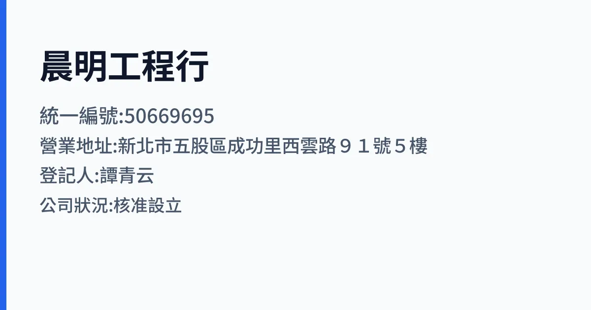 晨明工程行 - 統編 50669695(新北市) 公司登記資料與營業項目詳細圖表